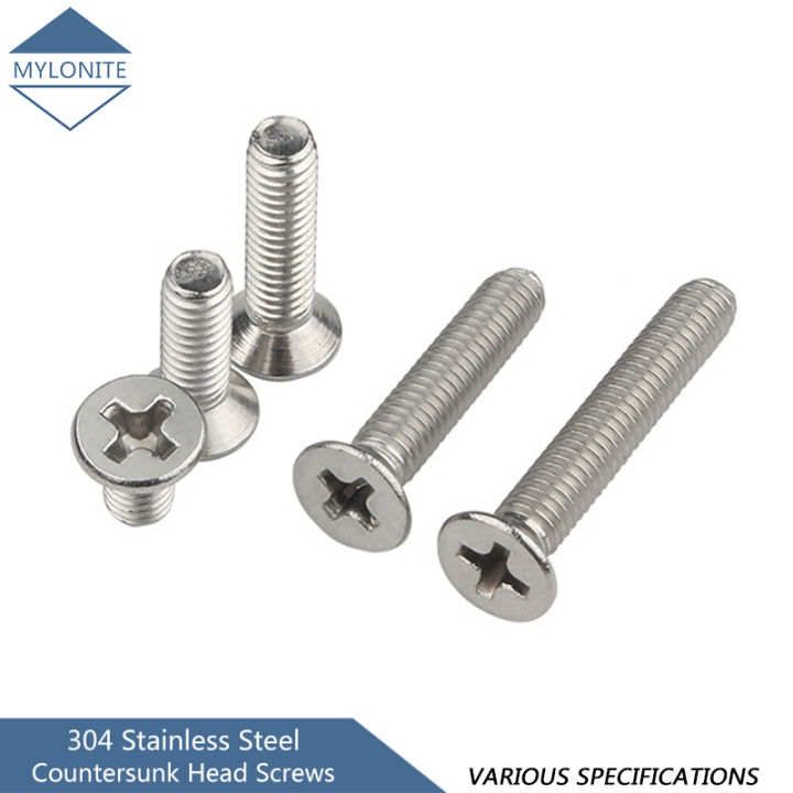Ready Stock 304 Stainless Steel Phillips Countersunk Screws Flat Head Screw M4 M5 M6 M8 M10