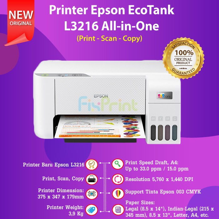 Printer Epson L3216 Putih Print-Scan-Copy All In One Pengganti L3210 Hitam | Lazada Indonesia