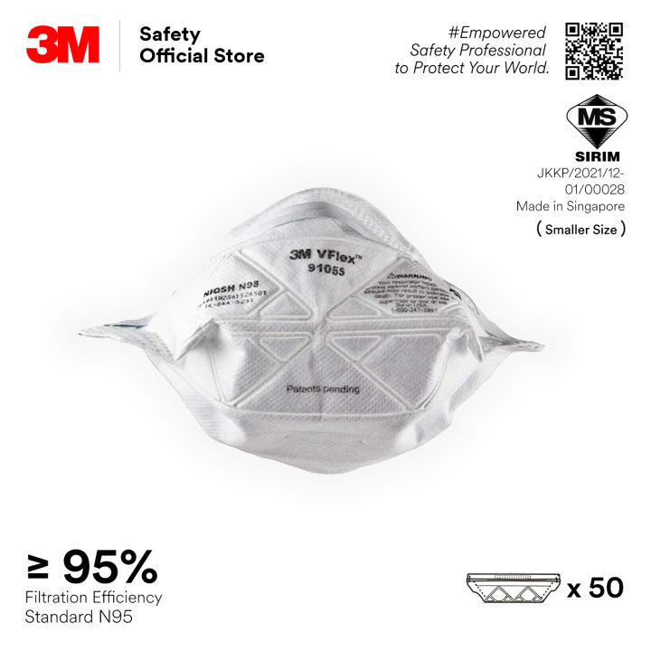 3M™ 9105S N95 Small size Vflex Particulate Disposable Respirator/ Small ...