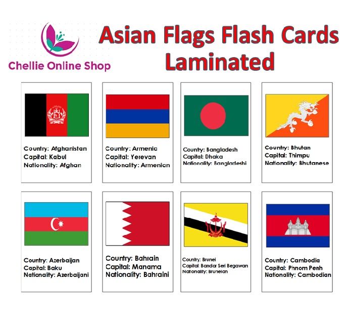 Asian Flags Flash Cards (49 pieces) - Laminated | Lazada PH