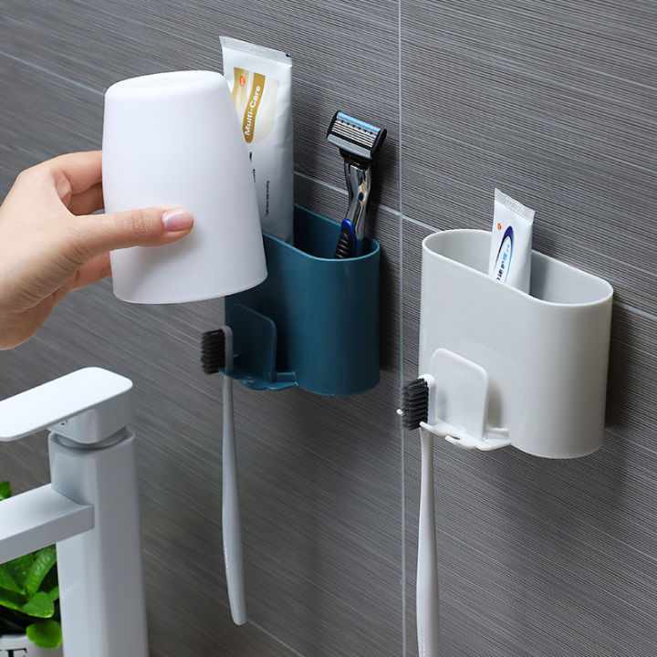Toothbrush Holder Free Punch Drain Toothpaste Stand Home Wall-mounted ...