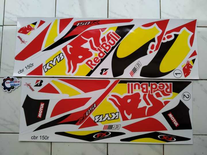 Stiker Striping Motor honda CB150R variasi Red Bull kuning merah ...