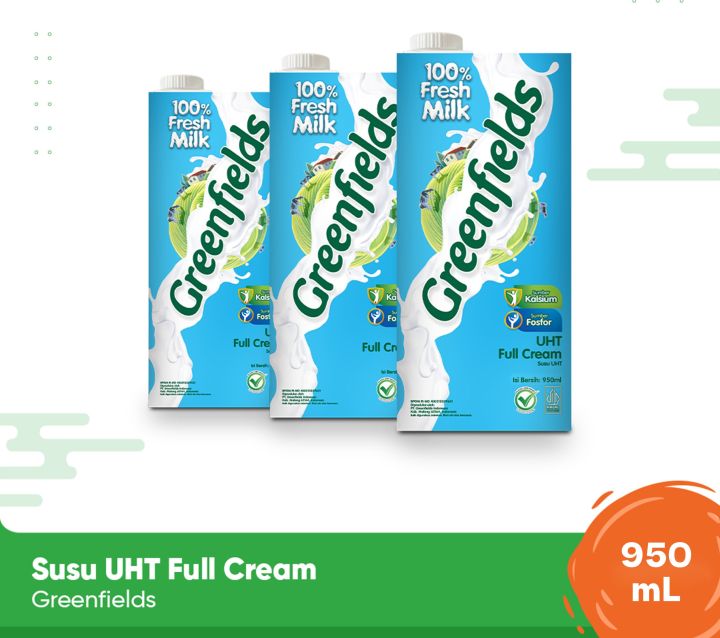 [Paket isi 3] Greenfields Milk UHT Full Cream 950 ml | Lazada Indonesia