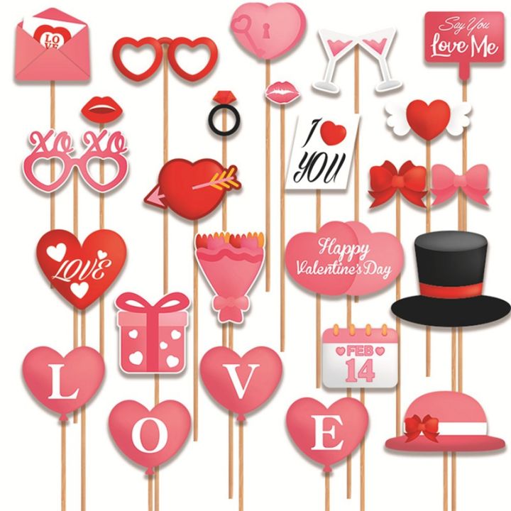 25 Piece Valentine'S Day Photo Booth Props Decor Valentines Day ...