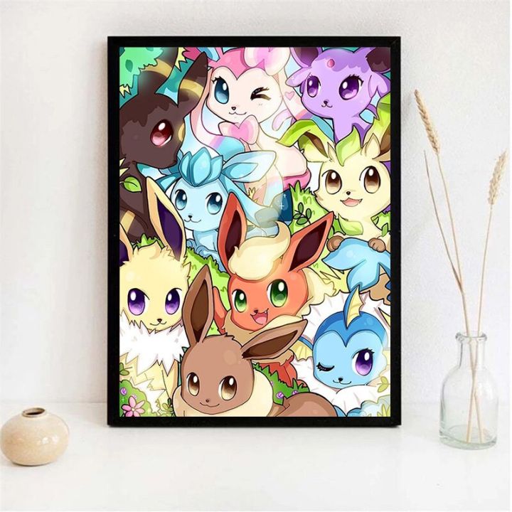 Pokemon Eevee Family Poster Vaporeon Sylveo Leafeo Wall Art Canvas ...
