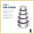 5 in 1 Stainless Steel Fresh Food Storage Box 1 Set Tupperware Food ...