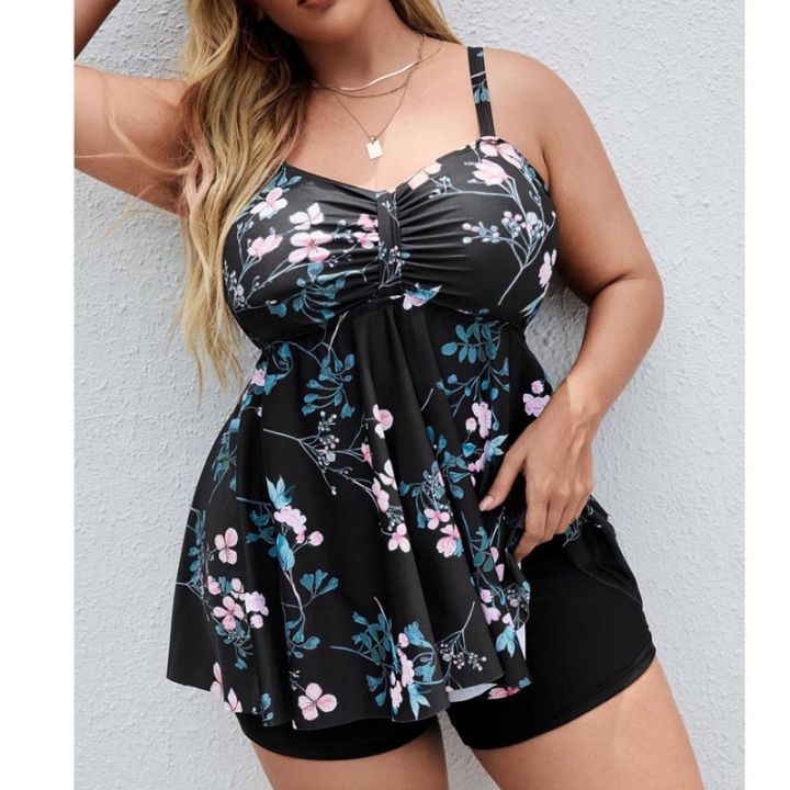 {TAKU Swimsuit}2022ใหม่ขนาดบวก XL-8XL ผู้หญิงดอกไม้ Tankini ท้องควบคุมชุดว่ายน้ำย้อนยุคพิมพ์ชุด ...