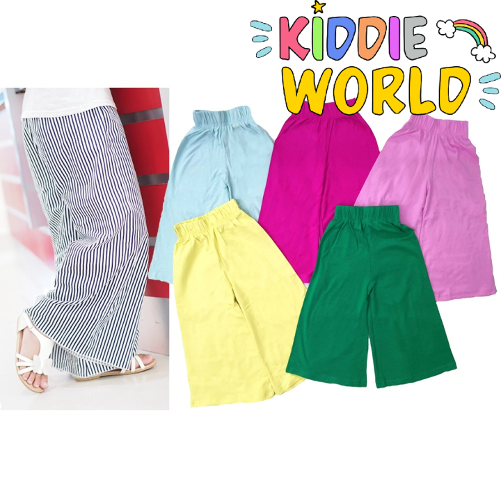 Plain Kids Palazzo Cotton Multicolor (2Y-10Y) Girl Pant Loose Style ...