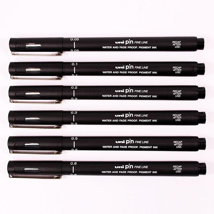 6Pcs UniPin Pen Drawing Fiber Needle Thin Eyeliner Pen for Designers ...