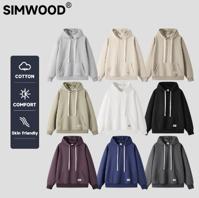 SIMWOOD MENS UNISEX HOODIE JACKET PLAIN FASHION SWEAT SHIRTS LONG ...
