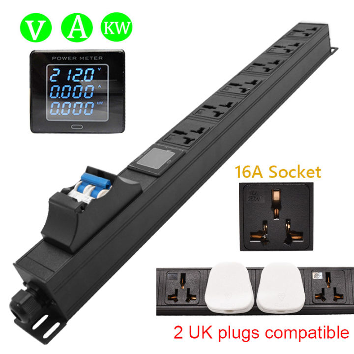 PDU Power Distribution Unit Power Strip 16A Socket Circuit Breaker Ampere/Volt/Watt Digital ...