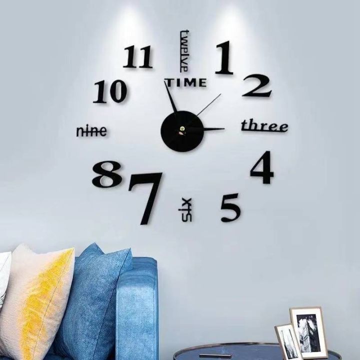 DIY Wall Clock 3D Mirror Sticker Metal Roman Numerals Big Clock Mute clock living room bedroom ...