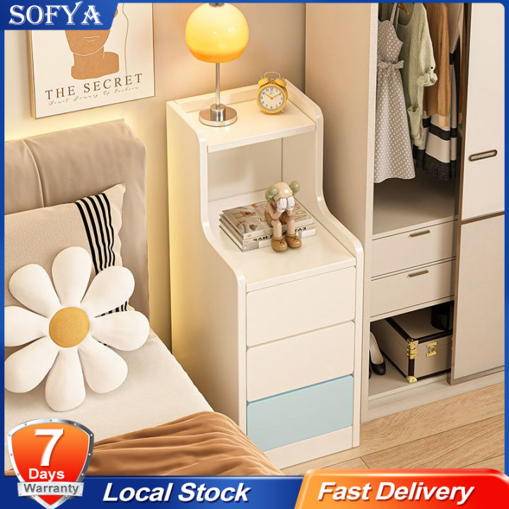Sofya Bedside Table With Drawer Bedside Table With Drawer Ikea Style Solid Wood legs Locker ...