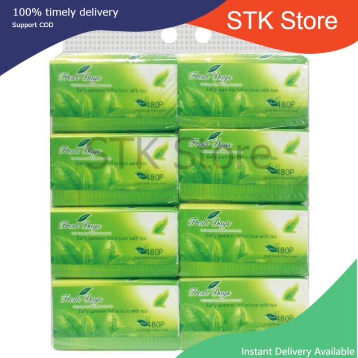 STT002 1Pack/8Pcs FRESH DAYS FACIAL TISSUE BOX 480 SHEETS Green Tea ...