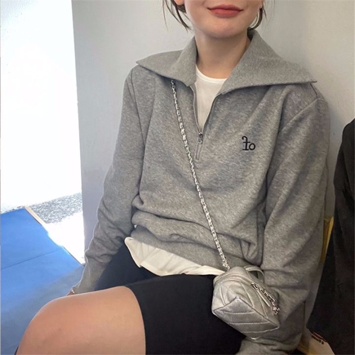 frgthy เสื้อกันหนาว คอปก ทรงหลวม ปักลาย มีซิป สไตล์เรโทร แฟชั่นฤดูใบไม้ ...