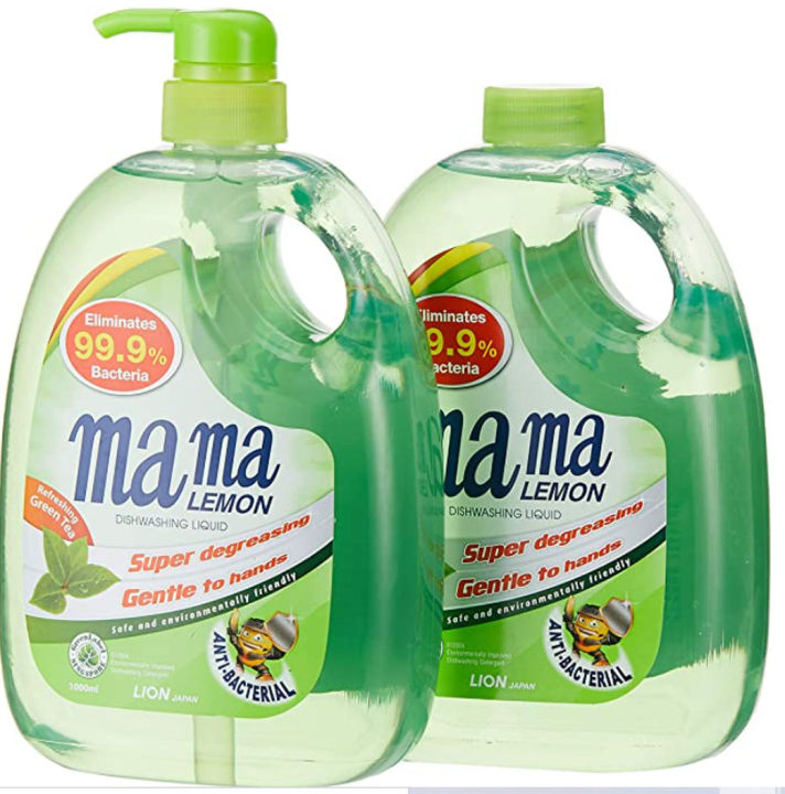 Mama Lemon Dishwashing Liquid, Green Tea, 1L Banded with 1L Refill ...