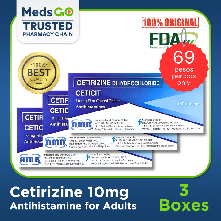 Cetirizine 10mg Antihistamine for allergy Adult - 3 Boxes (Ceticit ...