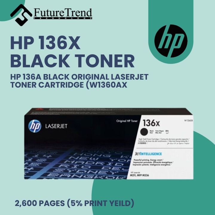 HP 136X Black Original LaserJet Toner Cartridge (W1360A) (M211D/W ...