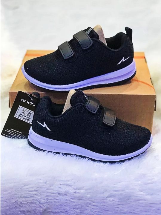 Sepatu sekolah ANDO SAGA VELCRO hitam putih/hitam pink size 29-36 ...