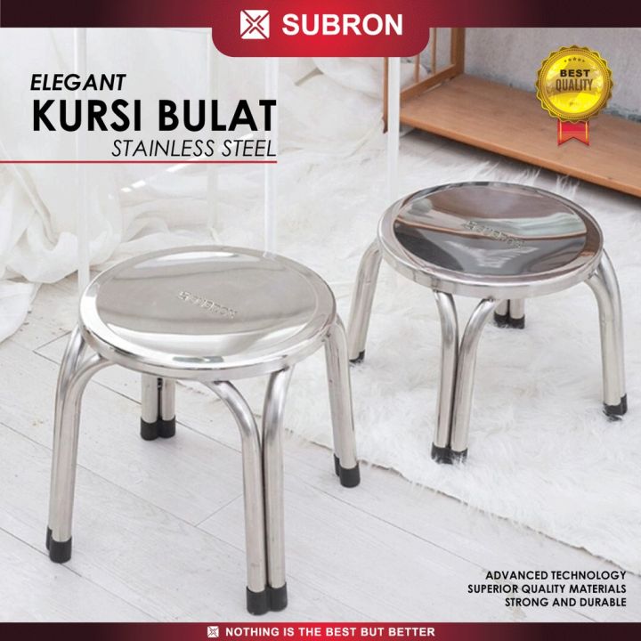 SUBRON Kursi Bangku Bulat Bakso Stainless Steel Jojodog Pendek 2 Ukuran ...