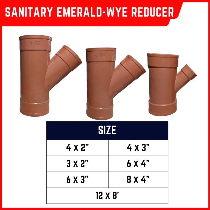 Sanitary PVC Fittings Emerald Wye Reducer (Sizes: 4x2", 4x3", 3x2 ...
