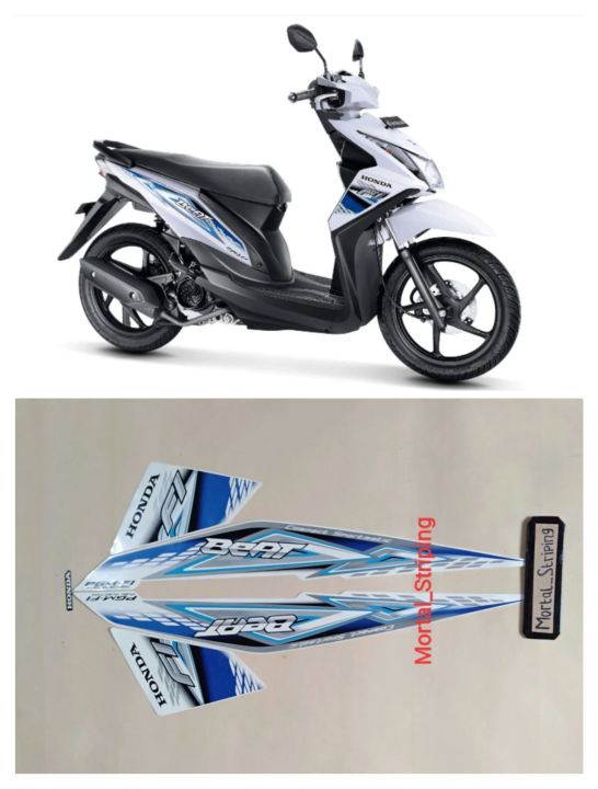 STICKER SET STRIPING LIST MOTOR HONDA BEAT FI 2013 2014 PUTIH BIRU ...