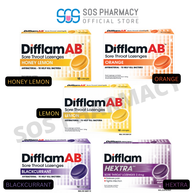 Difflam AB Sore Throat Lozenges 12'S (Blackcurrant / Orange / Lemon ...