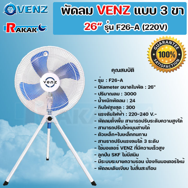 พัดลมอุตสาหกรรมใบฟ้า 3 ขา VENZ ขนาด 26 นิ้ว สีฟ้า รุ่น F26-A พัดลม **มี ...