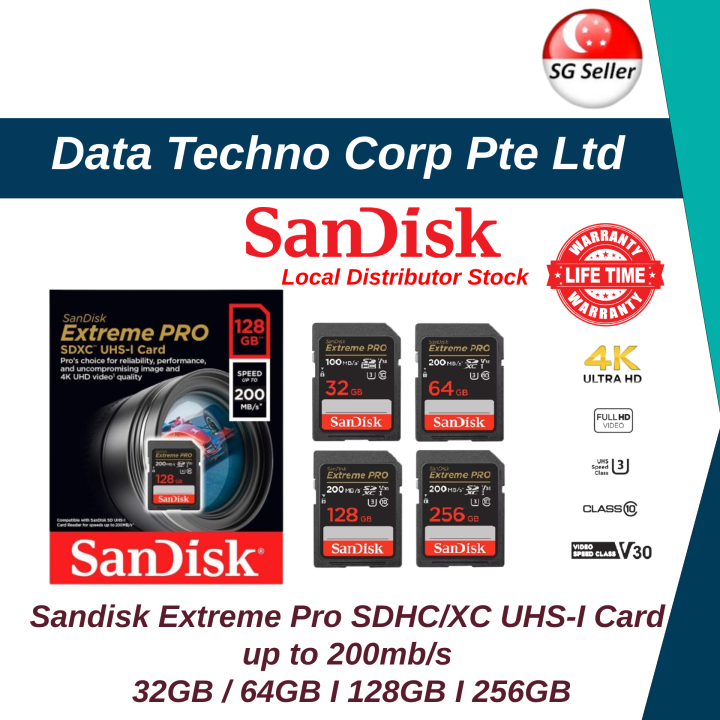 (SG LOCAL STOCK)SanDisk Extreme Pro SDXC SDXXD,V30, U3, C10, UHS-I, 200MB/s R, 90MB/s W - 32GB I ...