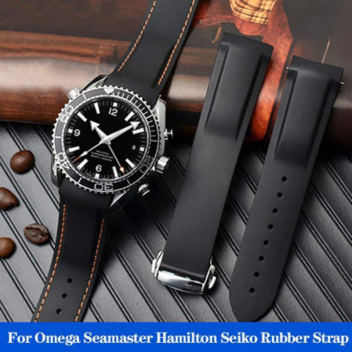 20Mm 22Mm Curved End Rubber Watch Band For Omega Seamaster 300 Hamilton ...