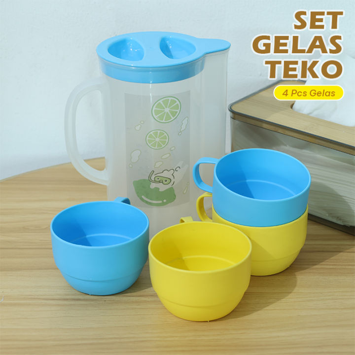 Kettle Pitcher Teko 1,2 Liter Set Cangkir 4in1 / Wheat Straw Tahan ...
