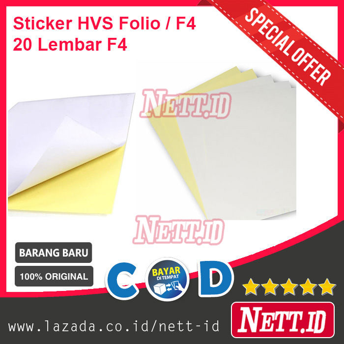 20 Lembar Kertas Sticker Folio F4 Printable 21,5 x 33cm bisa di print ...
