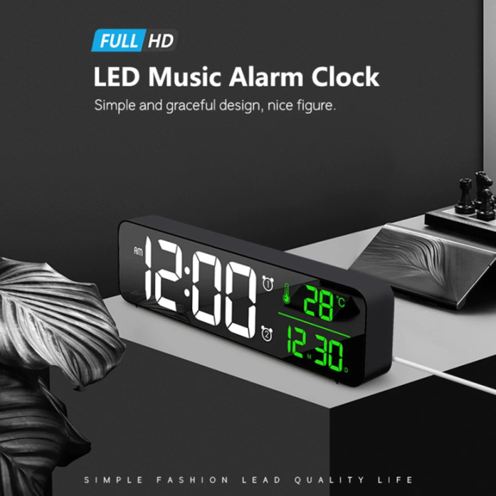 Music LED Digital Alarm Clock Watch Table Clock Digital Temperature ...