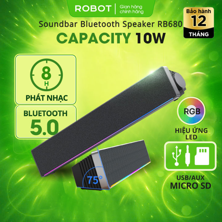 Loa bluetooth thanh Robot RB680 công suất lớn 10W LED RGB để bàn bass ...