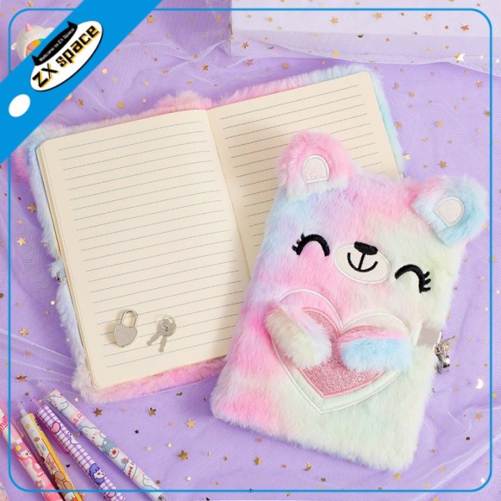 80 sheets A5 Notebook with lock Student A5 diary Cartoon bear notebook ...