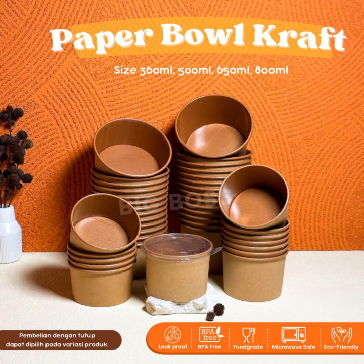 [ISI 25PCS] Paper Bowl Kraft Coklat Laminasi / Mangkok Kertas + Tutup / Paper Rice Bowl | Lazada ...