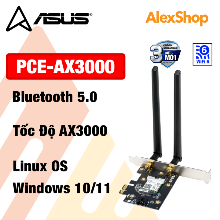 Card mạng PCIe WiFi 6, Blutetooth 5.0, ASUS PCE-AX3000 Chuẩn AX3000 ...