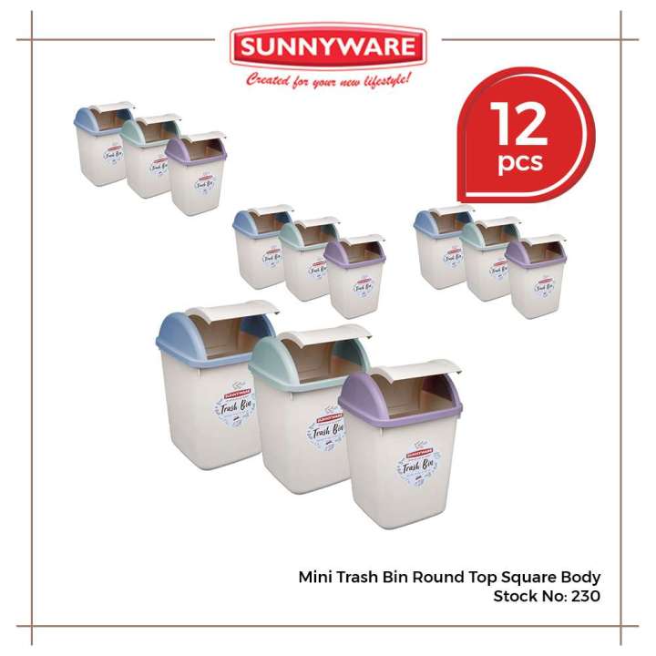 12pcs (1 dozen) set Mini Trash Bin round top 13 Liter Waste Bin ...