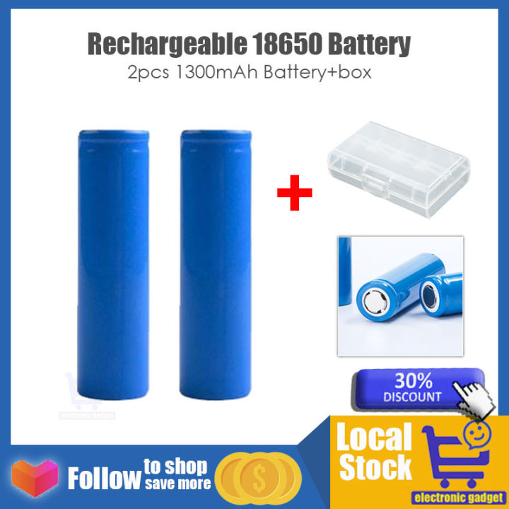 2PCS Rechargeable 18650 1300mAh 3.7V Battery Lithium Ion Pointed/No ...