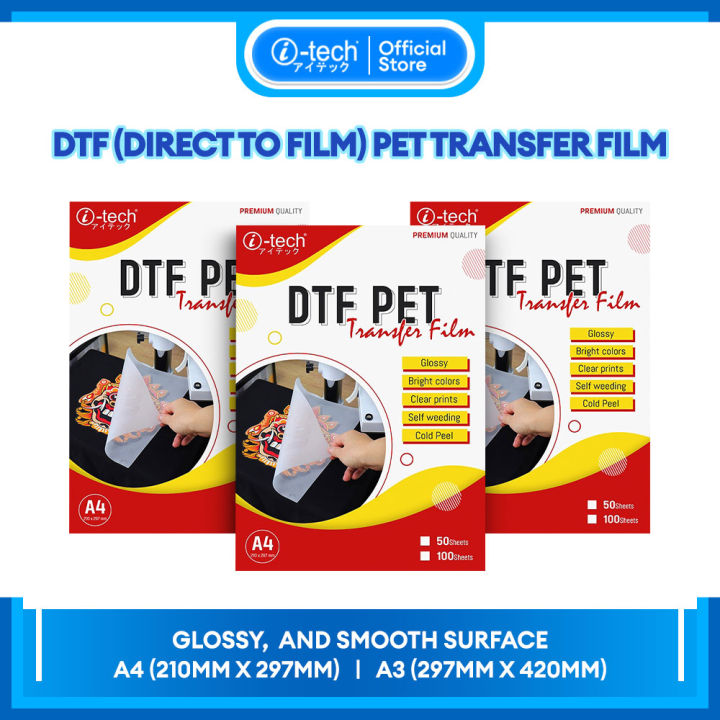 i-Tech DTF Direct to Film PET Transfer Film Glossy A4 - A3 Size (50 & 100 sheet/pack) | Lazada PH