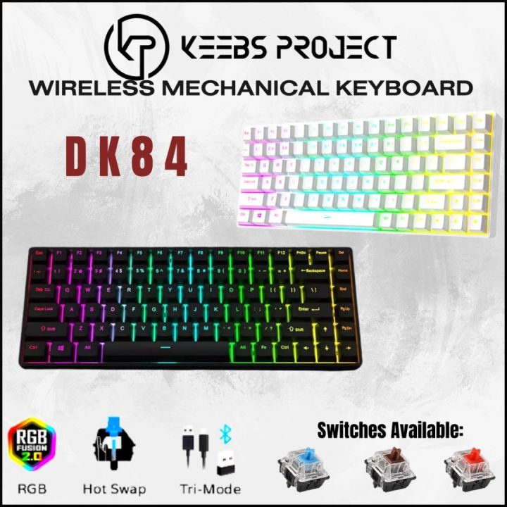 [READY STOCK] DK84 Wireless Mechanical Keyboard | 84 Keys | Hot-Swappable | RGB Backlit | Tri ...