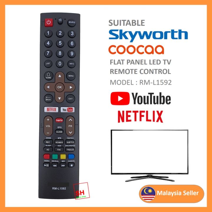 Repalacement Skyworth And Coocaa YouTube Smart TV Remote Control RM-L1592 | Lazada PH