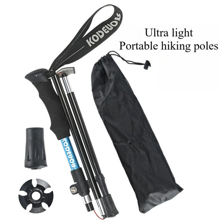 Aluminum alloy hiking cane 5-section folding ultra lightweight portable ...