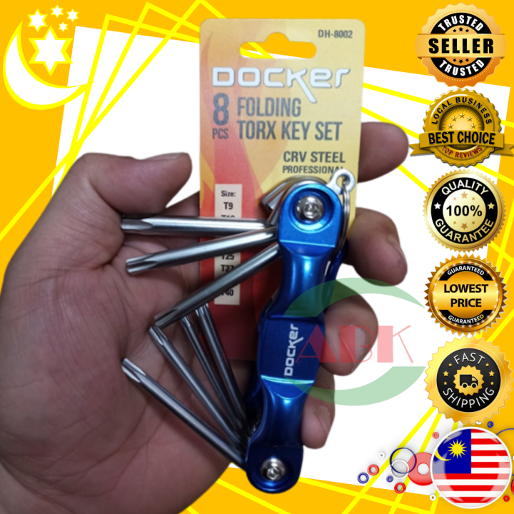 DOCKER DH-8002 8PCS BLUE FOLDING TORX KEY SET CRV STEEL PROFESSIONAL ...