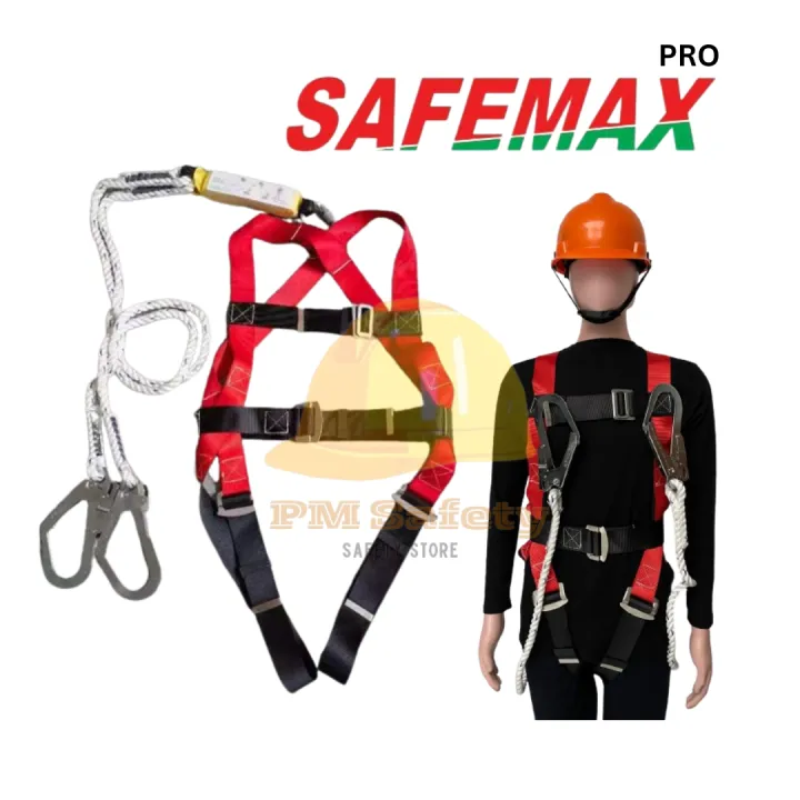SAFEMAX PRO LANYARD Full Body Harness Double Hook, Dua Hook Ada Chest Strap ABSORBER. Sabuk ...