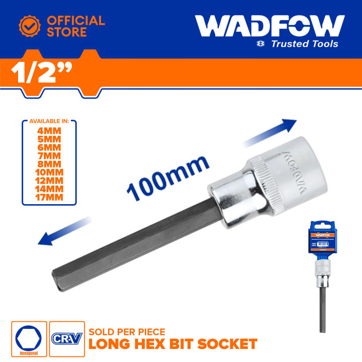 WADFOW 1/2" Long Hex Bit Socket 4MM-17MM Chrome Plated Cr-V Hexagonal ...