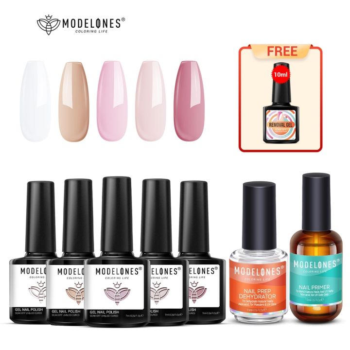 Modelones Gel Kit 5 Colors Polish Primer Nail Dehydrate Nail Removal ...
