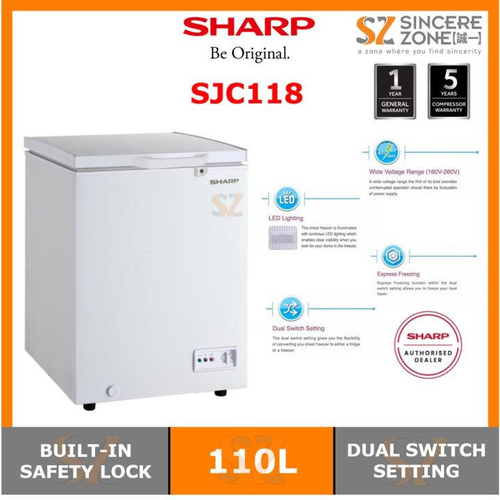 SHARP SJC118 110L R600A CHEST FREEZER / DUAL TEMPERATURE (FREEZER OR ...