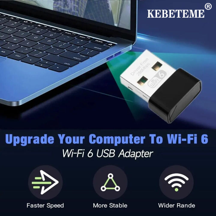 KEBETEME Wifi 6อะแดปเตอร์ USB เสาอากาศ2dBi ในตัวดองเกิล WiFi USB สำหรับ ...