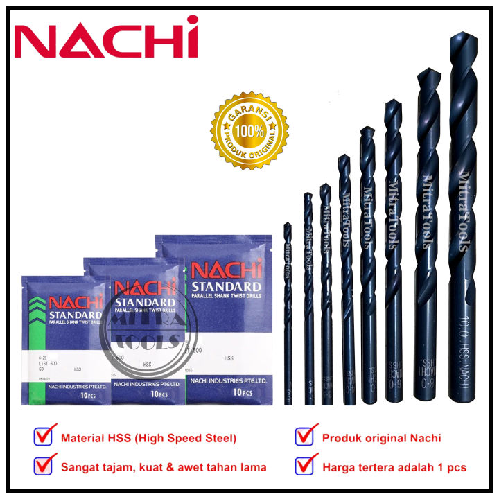 NACHI Mata Bor Besi HSS Semua Ukuran 2 - 13 mm Straight Shank Drill 2mm-13mm Asli Nachi 100% ...